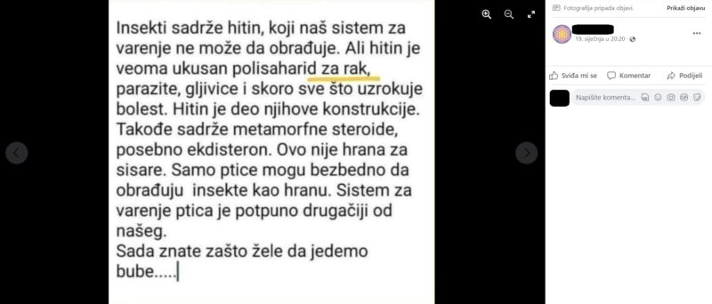 Hitin nije "veoma ukusan polisaharid za rak" - Faktograf.hr