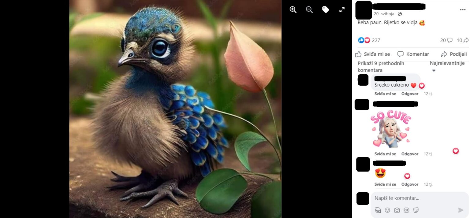 Fotografija "bebe pauna" napravljena je uz pomoć umjetne inteligencije ...