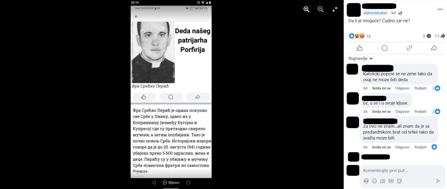 Fra Srećko Perić nije bio djed patrijarha Srpske pravoslavne crkve ...